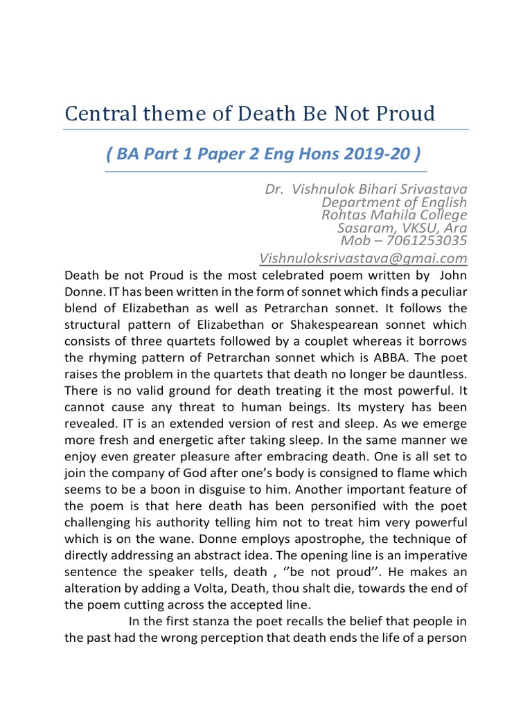 Central-theme-of-death-be-not-proud | PDF | Sonnets | Poetry
