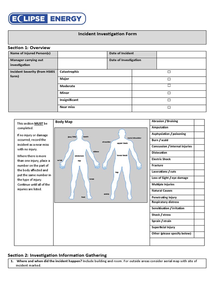 Accident & Incident Investigation Form | PDF | Injury | Occupational ...