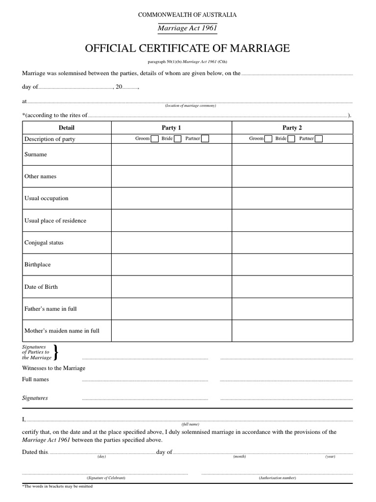 Official Certificate of Marriage | PDF | Marriage | Marriage Act 1961 ...