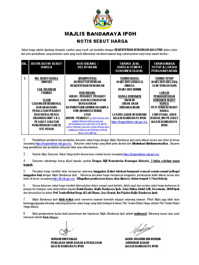A Notis Sebut Harga S0041-23-Portal | PDF