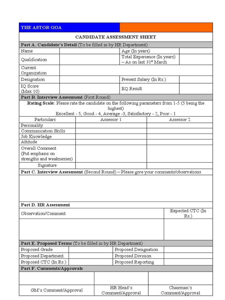Candidate Assessment Form | PDF