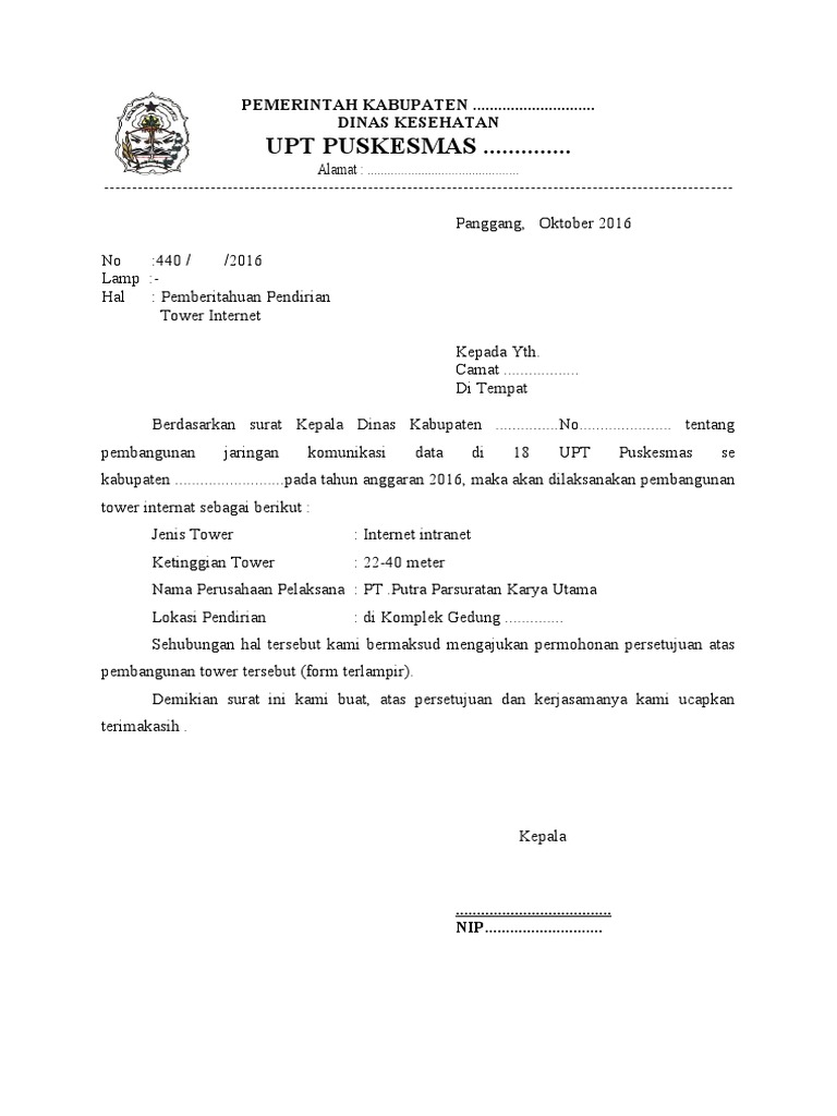 Surat Pemberitahuan Pendirian Tower Untuk Desa | PDF Surat Pemberitahuan Pendirian Tower Untuk Desa | PDF
