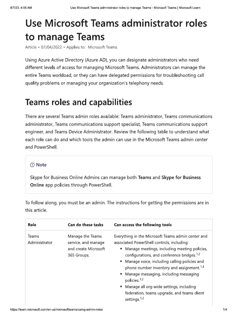 Use Microsoft Teams Administrator Roles To Manage Teams | PDF
