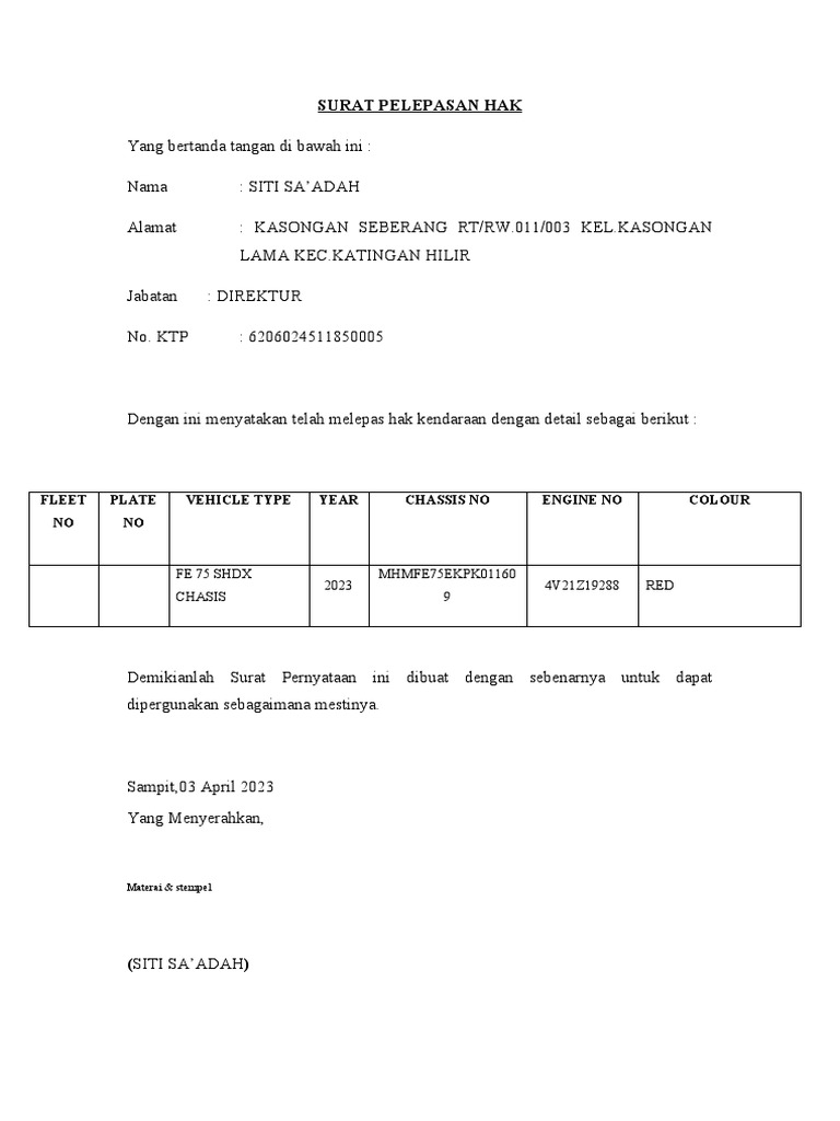SPH Surat Pelepasan Hak CV BKM | PDF