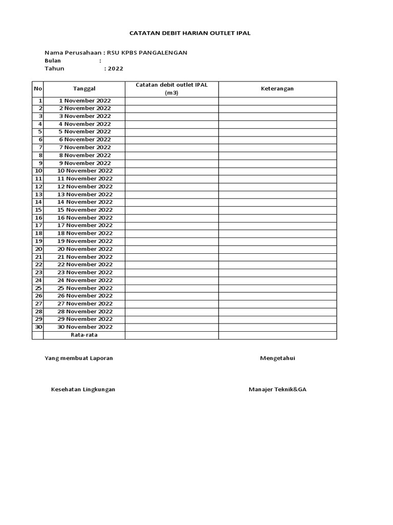 Catatan Debit IPAL RSU KPBS Nov 2022 | PDF