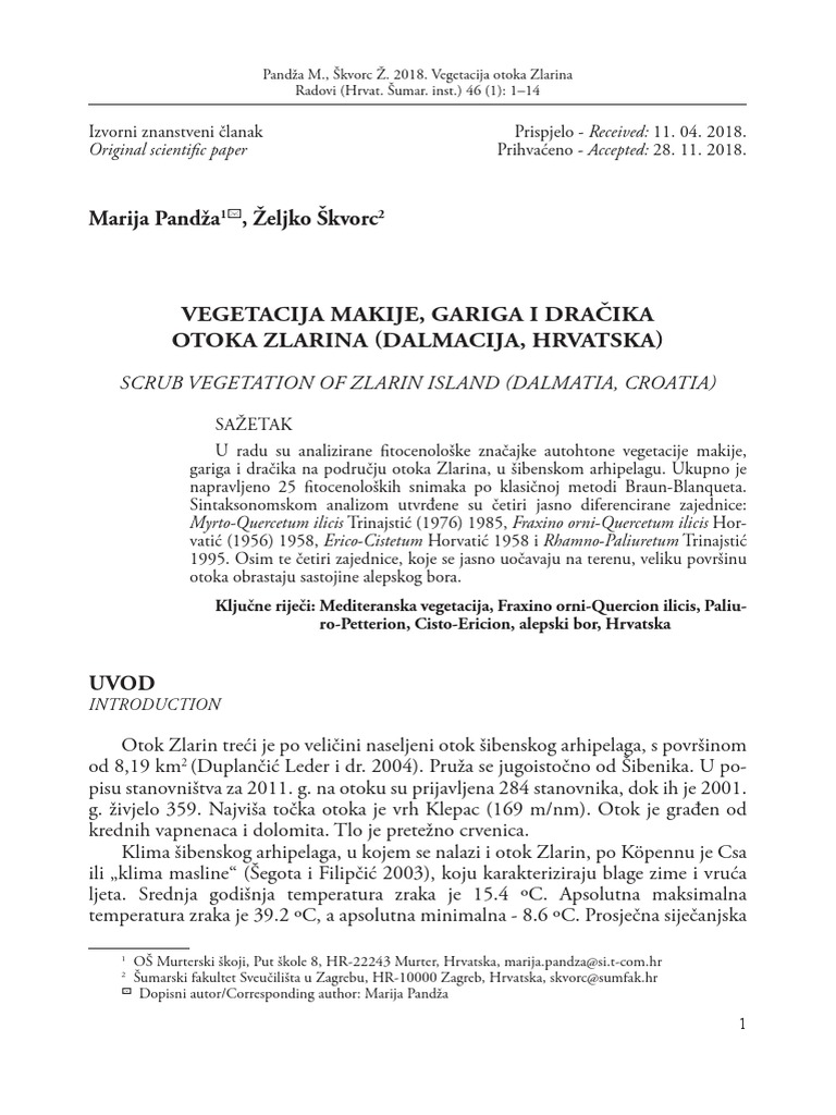 Vegetacija Makije, Gariga I Dračika Otoka Zlarina | PDF