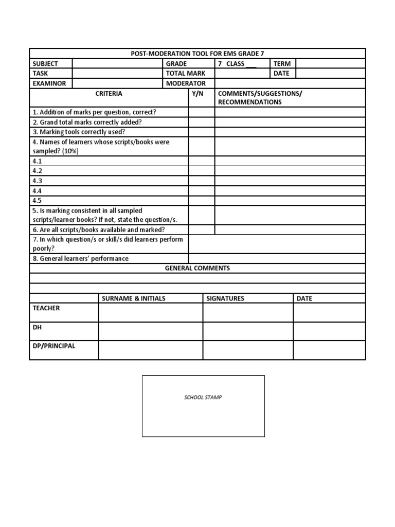 Post-Moderation Tool for Grade 7 EMS | PDF