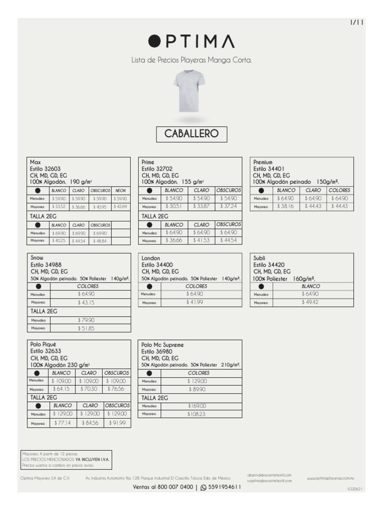 Óptima Lista de Precios | PDF
