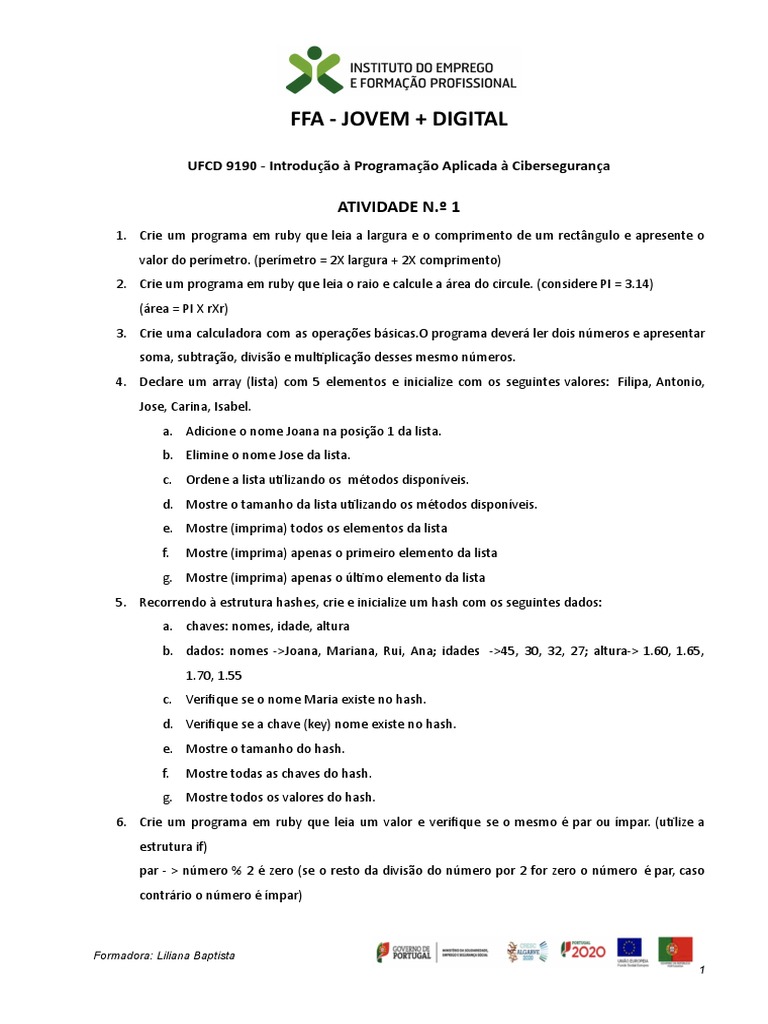 Atividade 1 | PDF | Ruby (linguagem de programação)