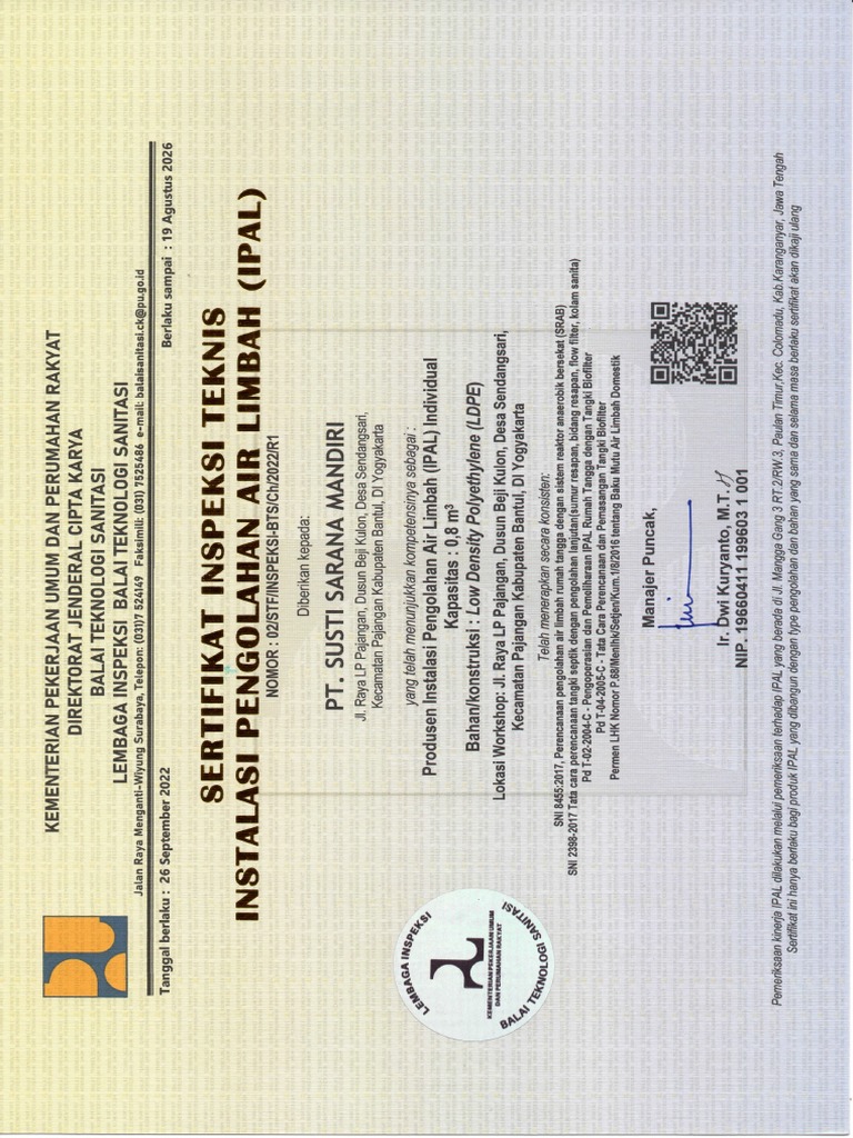 Sertifikat PE ST800 R1 Puskim BTS (Sept 2022 - Agust 2026) | PDF