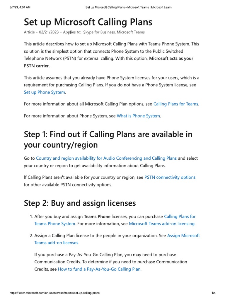 Set Up Microsoft Calling Plans | PDF