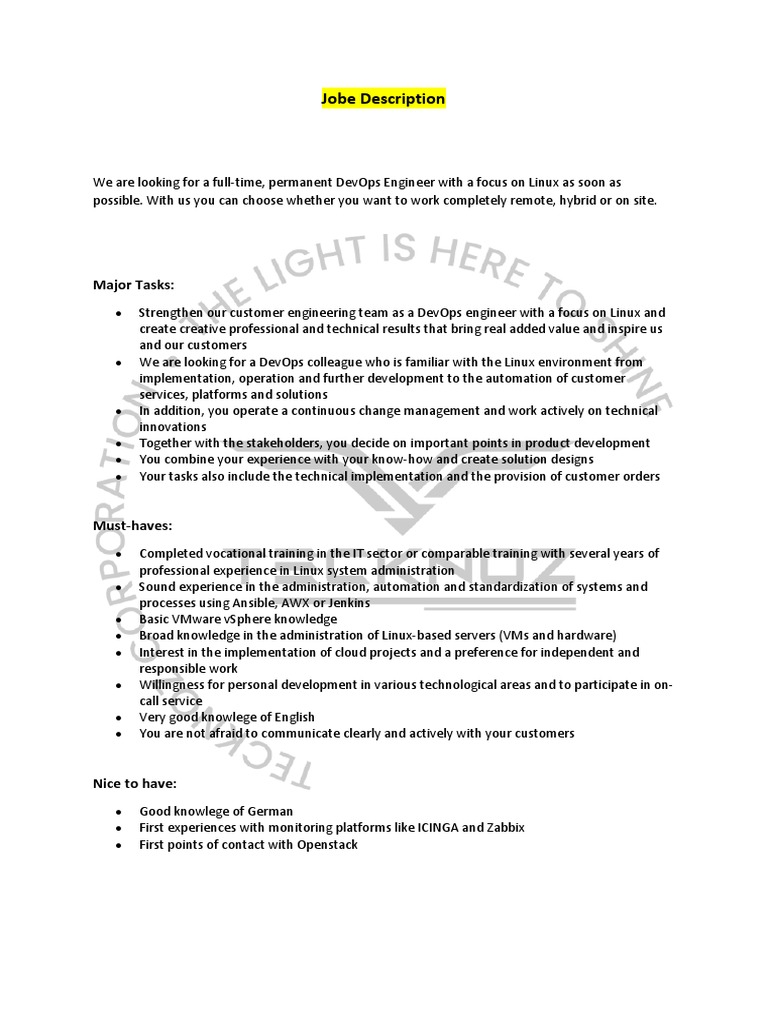 JD_-_DevOps_Engineer_Germany | PDF | Linux | Business