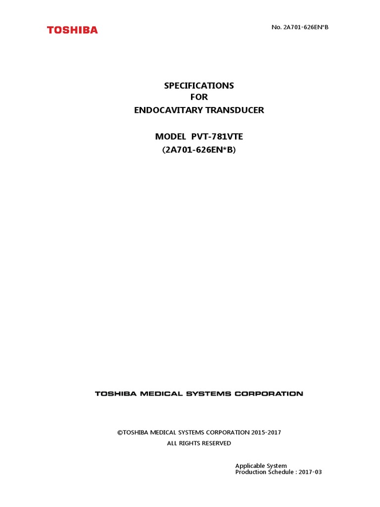PVT-781VTE Endocavitary Transducer Specs | PDF | Medical Ultrasound ...