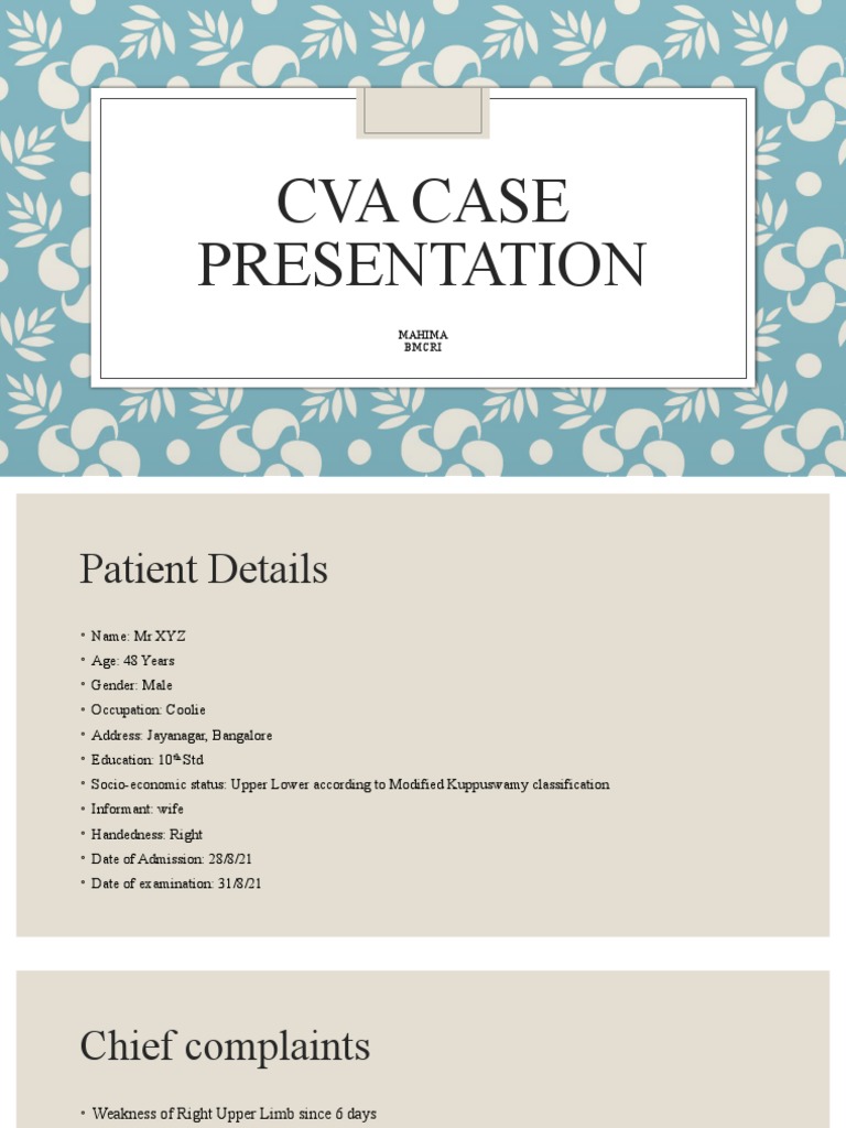 Cva Case Presentation: Mahima Bmcri | PDF | Anatomical Terms Of Motion | Nervous System