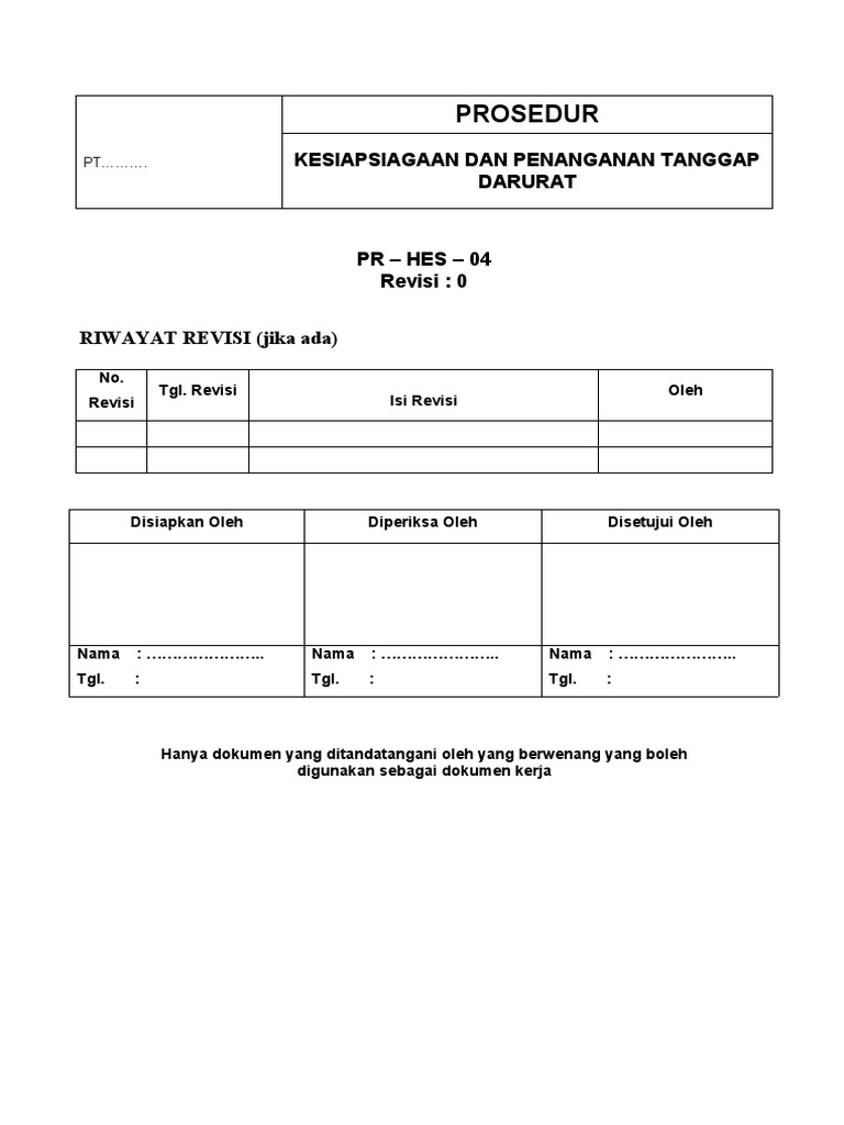 Prosedur: Kesiapsiagaan Dan Penanganan Tanggap Darurat | PDF