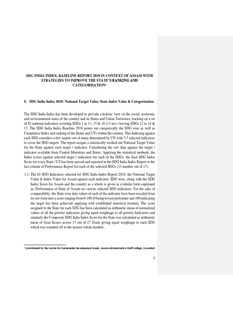 Economic Survey Assam 2019-20 Sdgs Chapter On SDG India Index | PDF | Mean