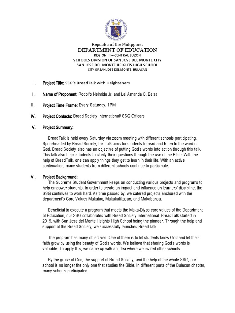 BreadTalk Project Proposal | PDF | Cognition