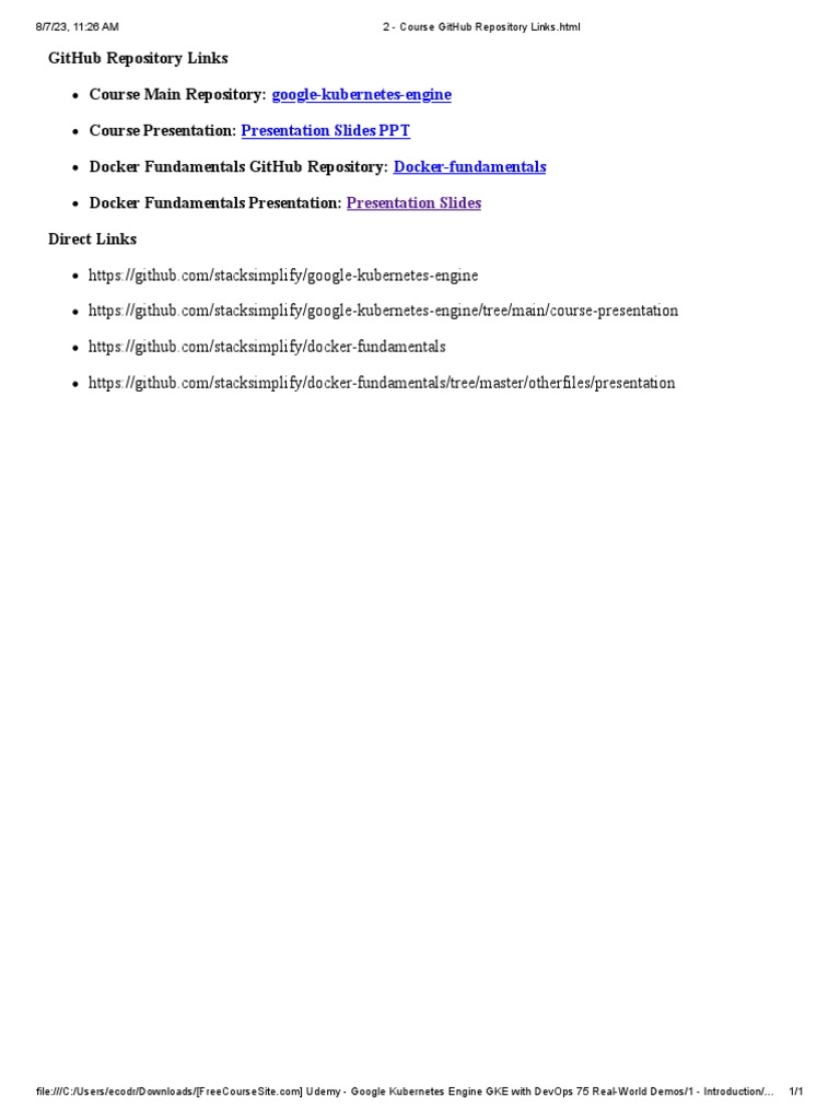 Course Github Repository Links Pdf