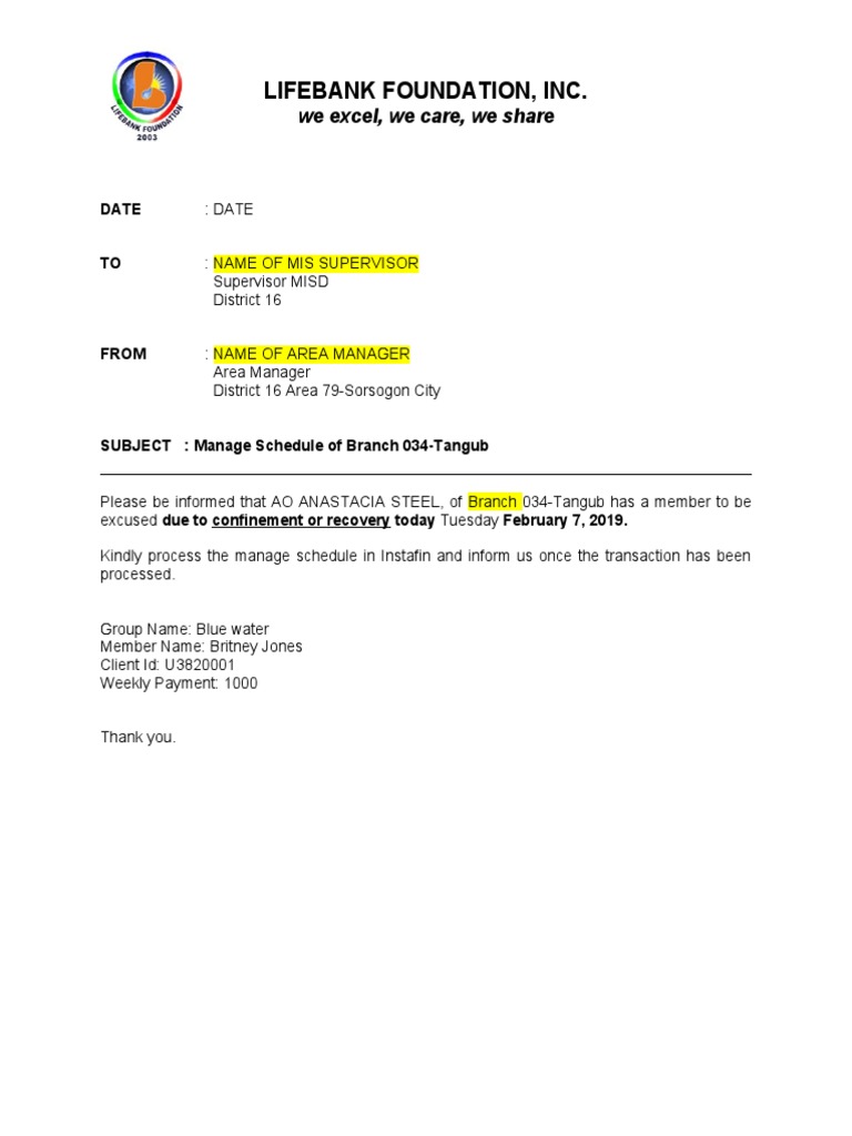 Letter To Inform MANAGED SCHEDULE Template | PDF | Finance & Money ...