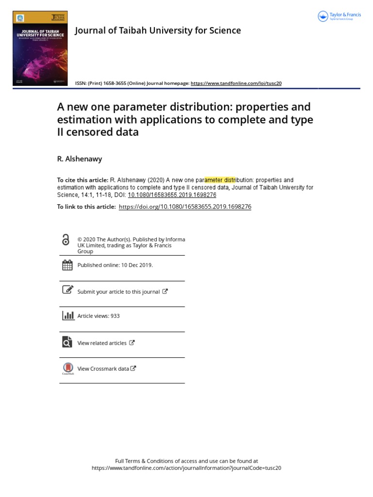 A New One Parameter Distribution Properties and Estimation With Applications To Complete and ...