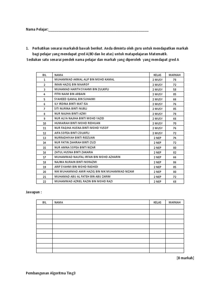 Soalan Latihan 2 Peneguhan Linear Search | PDF