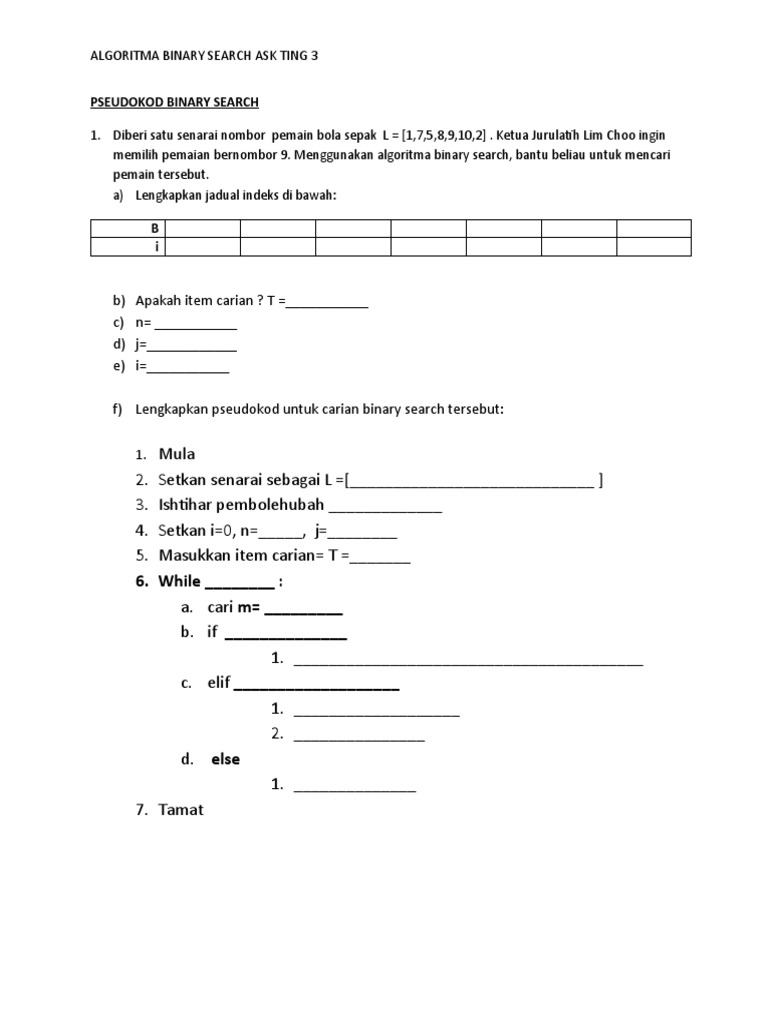 Soalan Latihan Algoritma Binary Search | PDF