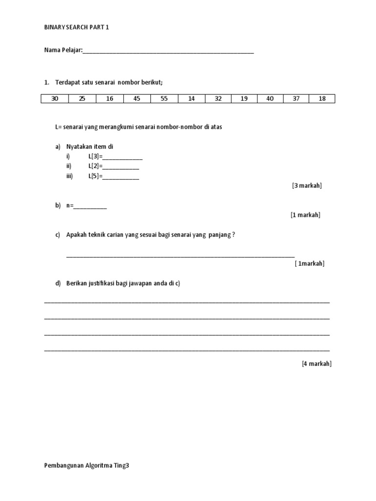 Soalan Latihan 1 BINARY SEARCH | PDF