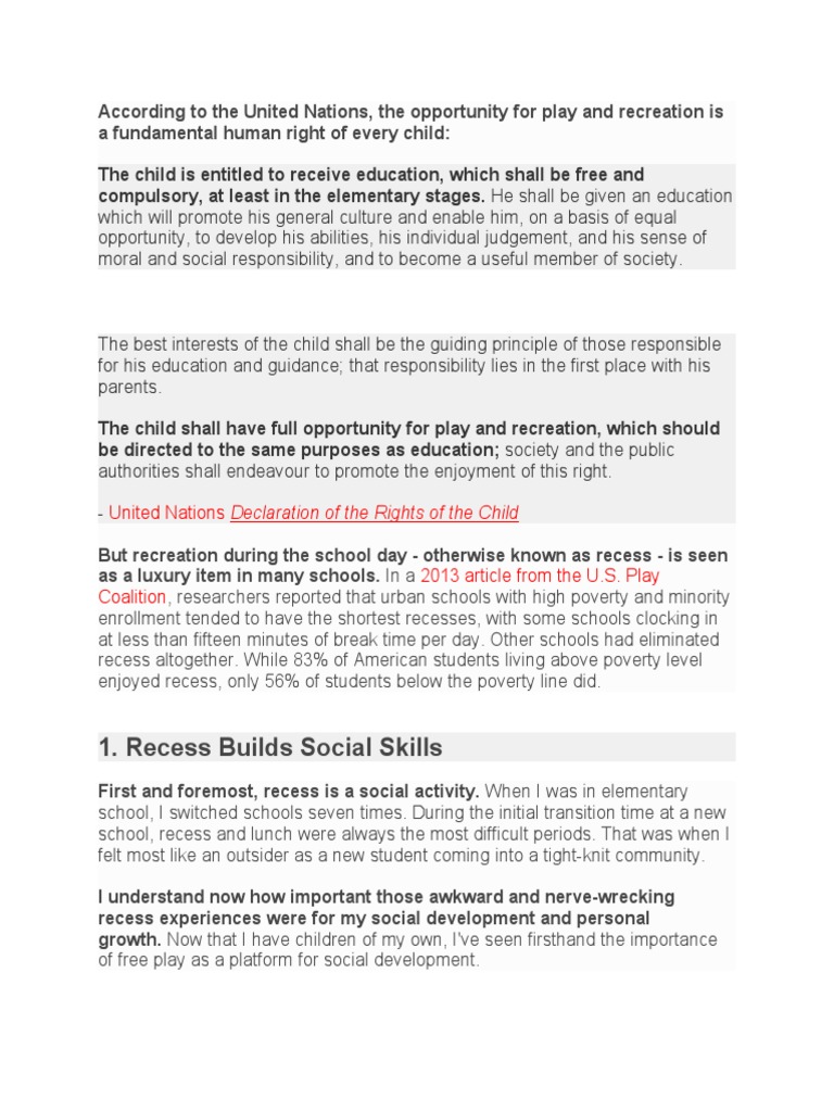 Importance of Recess in Child Development | PDF | Childhood | Cognition