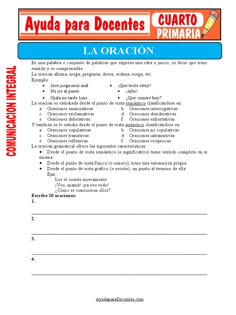 Actividades de La Oracion para Cuarto de Primaria | PDF | Oración (Lingüística) | Sintaxis