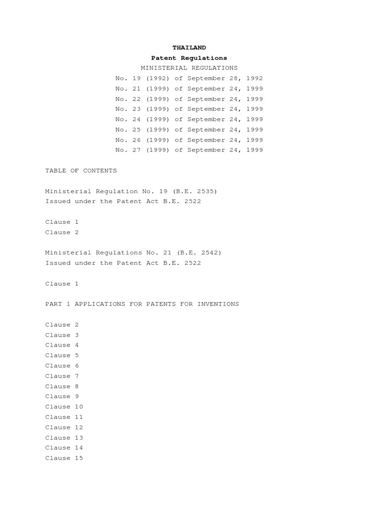 Patents Regulations-Thai | PDF | Patent Application | Glossary Of Patent Law Terms