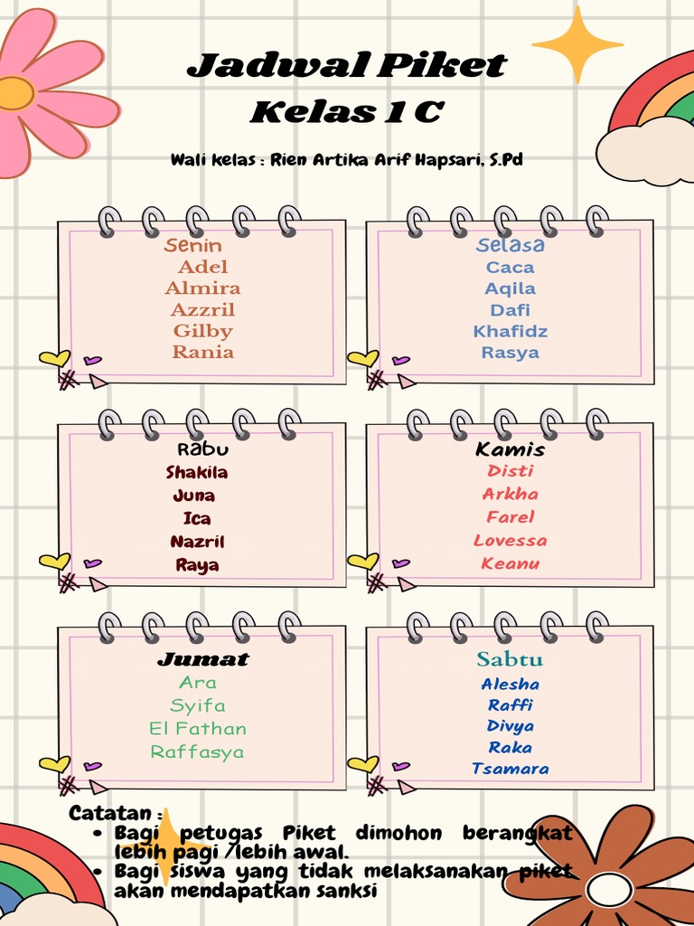 Jadwal Piket Kelas 1 C Baru | PDF