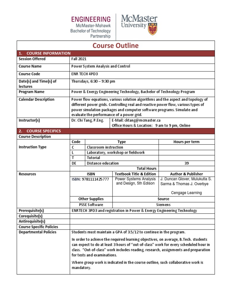 Enrtech 4pd3 Course Outline - Fall 2021 r0 | PDF