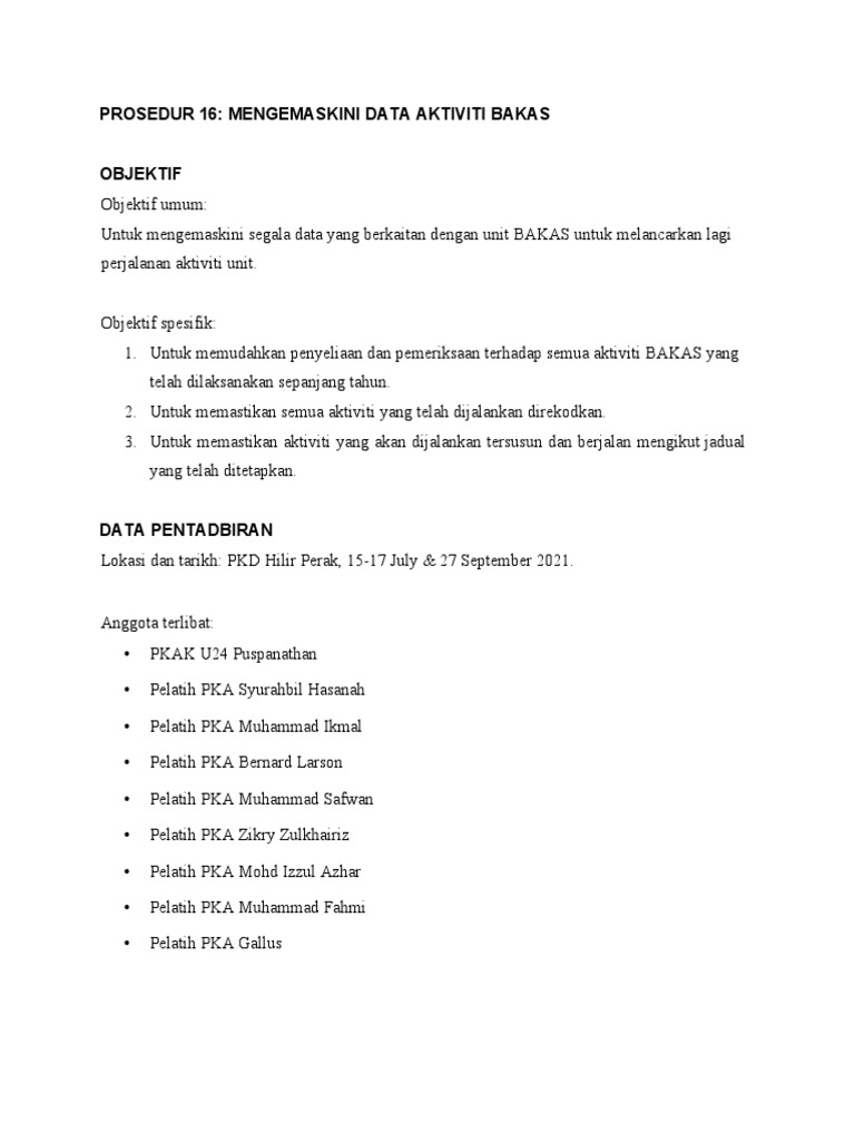 Prosedur 16 Mengemaskini Data Aktiviti Bakas | PDF