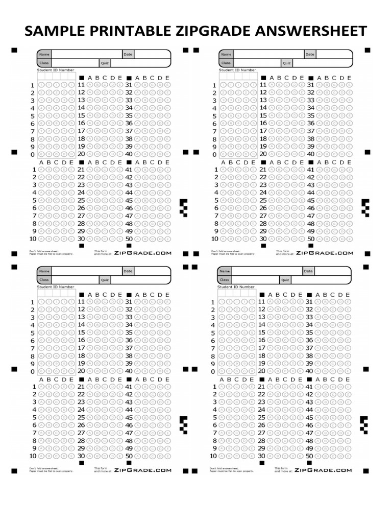 Zipgrade Answersheet (Template) | PDF