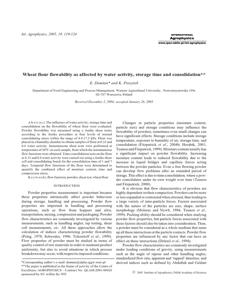 Wheat Flour Flowability | PDF | Shear Stress | Stress (Mechanics)