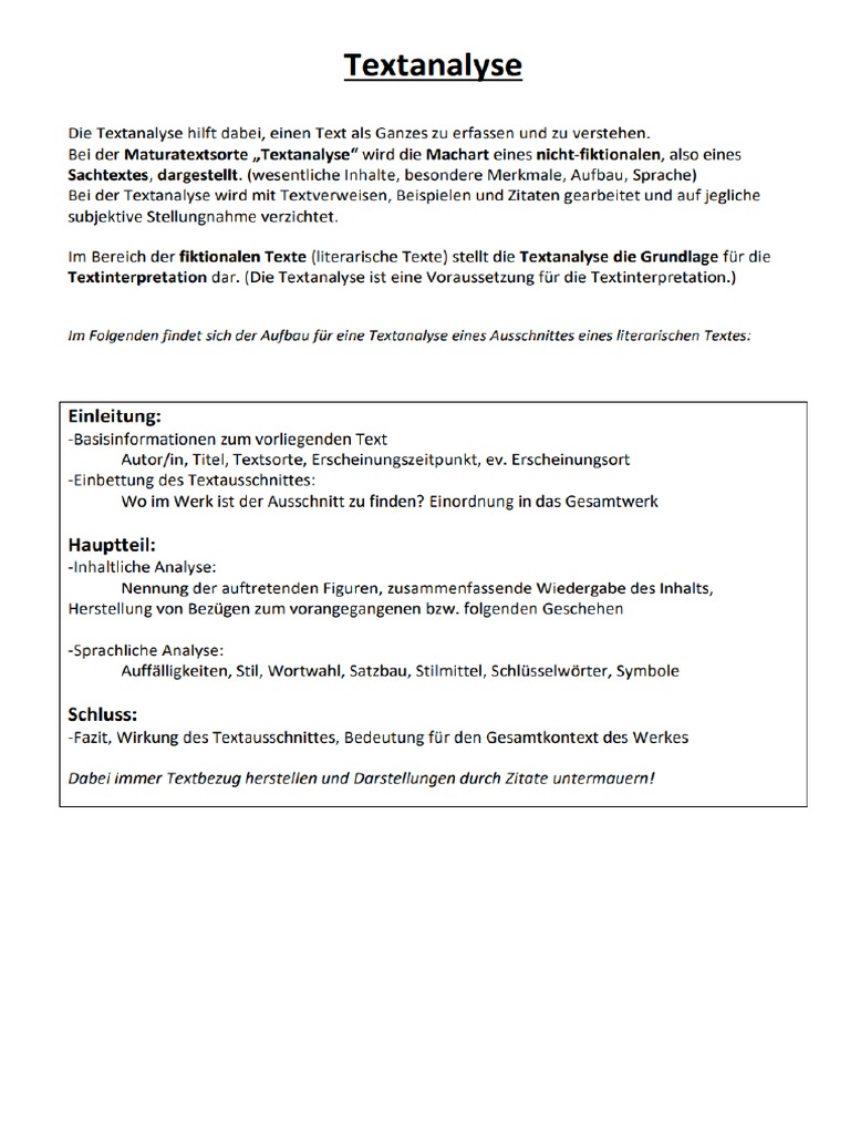 Merkblatt Zur Textanalyse | PDF