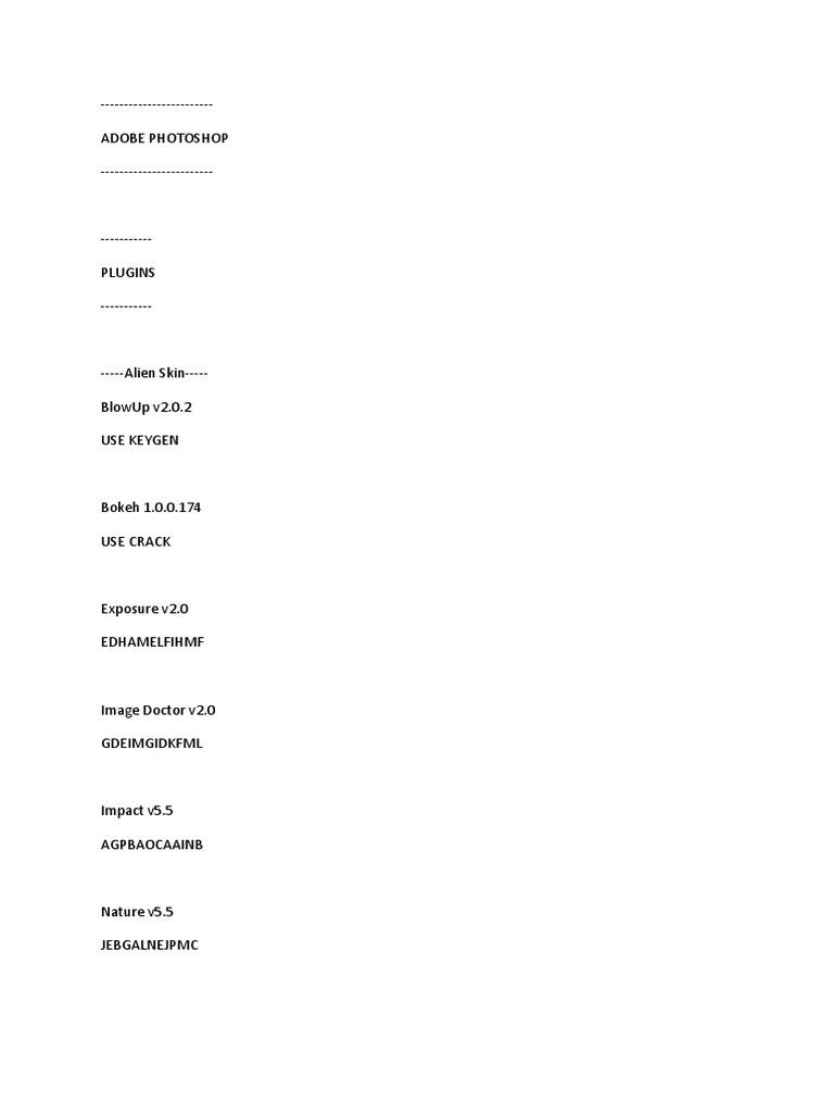 Seria, Codes Reg For Photoshop Plugins | PDF | Image Processing ...