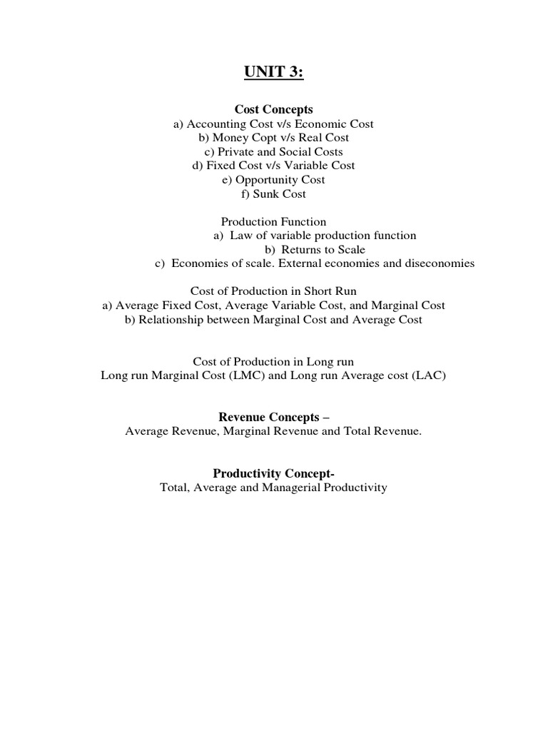 UNIT 3 Micro Economics | PDF | Average Cost | Marginal Cost