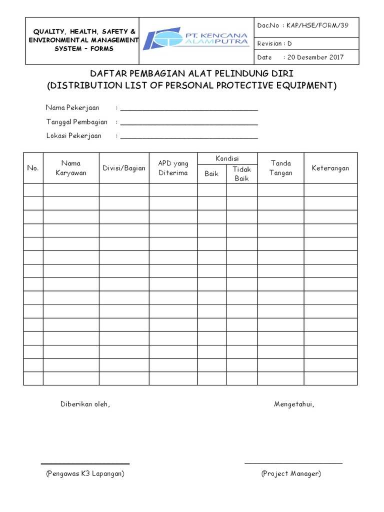 Form Pembagian APD | PDF