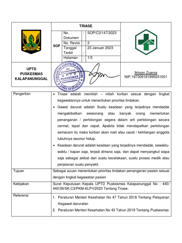 SOP Triase Dan Daftar Tilik Triase | PDF
