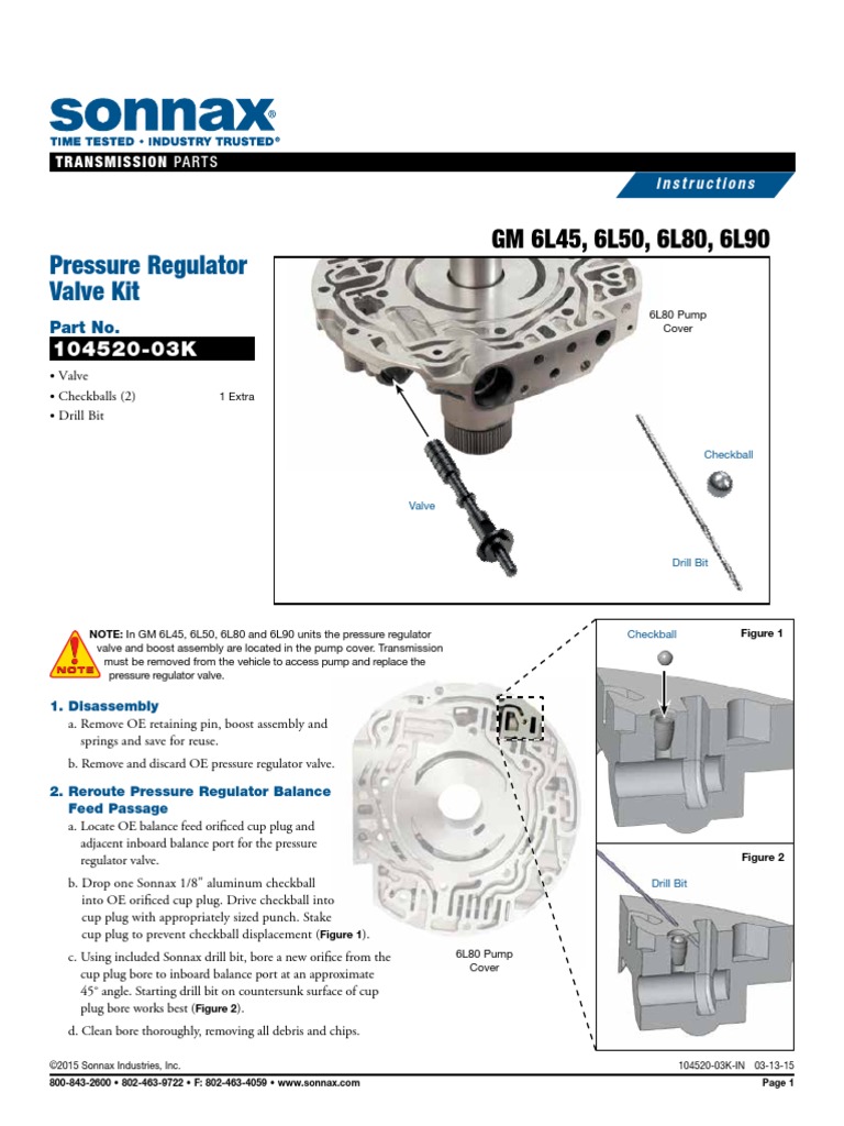 Pressure Regulator Valve Kit: GM 6L45, 6L50, 6L80, 6L90 | PDF | Pump ...