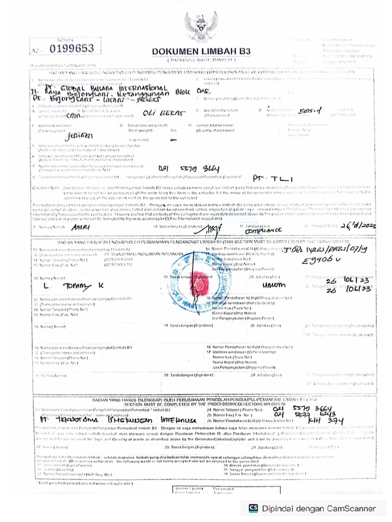 Manifest Limbah B3 | PDF