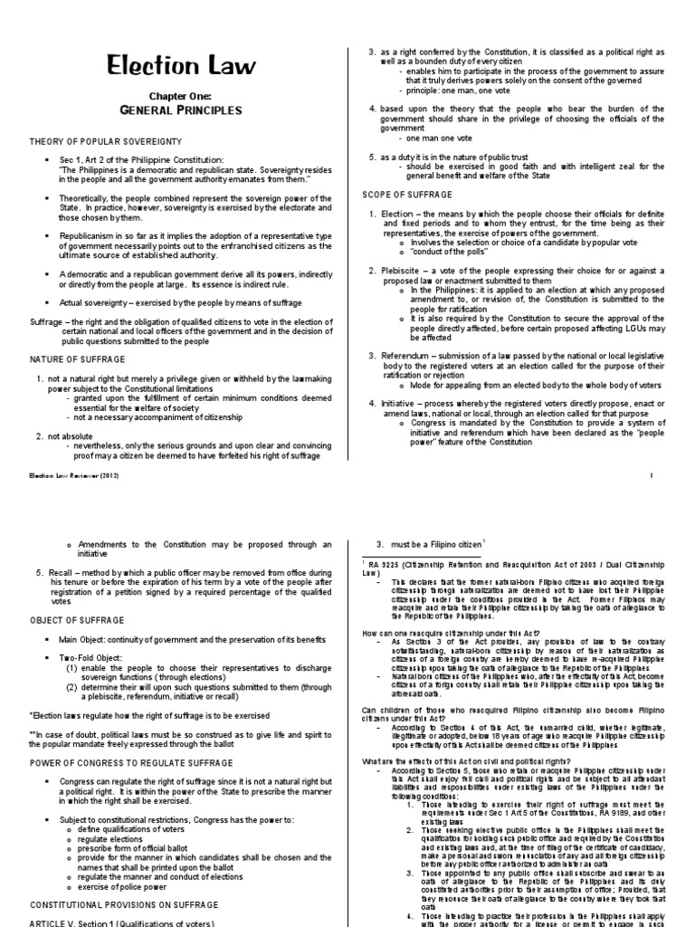Election Law Principles and Suffrage | PDF | Politics