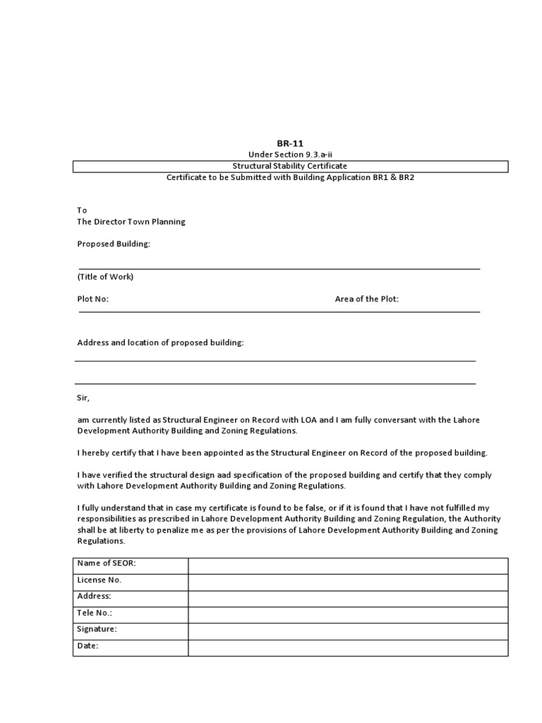 Structural Stability Certificate BR-11 | PDF