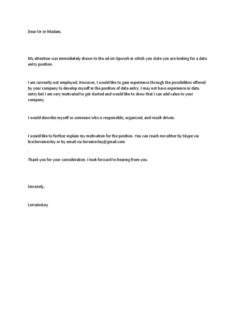 Upwork Data Entry Cover Letter | PDF