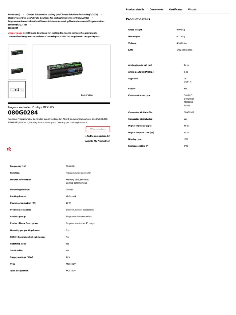 Danfoss 080G0284 Spec | PDF | Personal Computers | Programmable Logic Controller