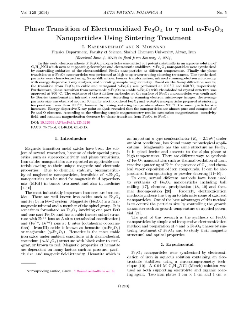 Phase Transition of Electrooxidized Fe O to γ and α-Fe O Nanoparticles ...
