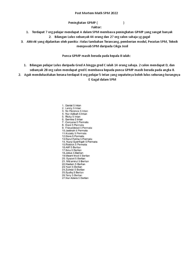 Post Mortem Math SPM 2022 | PDF