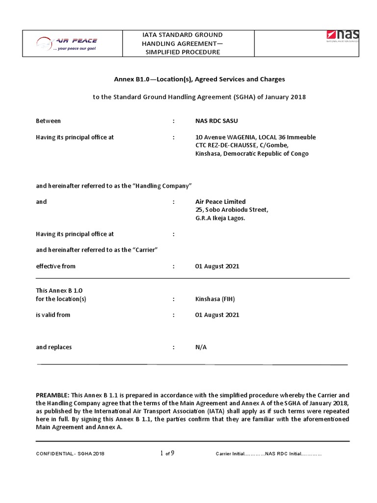 Air Peace Nas RDC Sgha 2018 Draft 01 Aug 21 | PDF | Invoice | Aviation