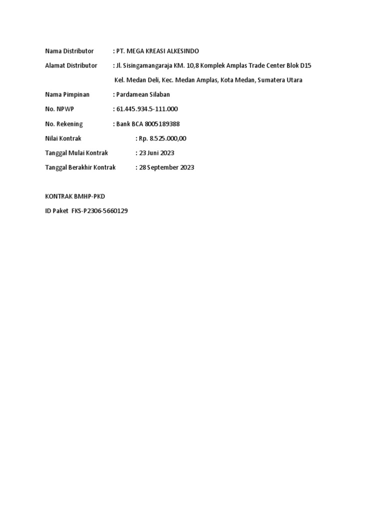 Data Perusahaan PT. Mega Kreasi Alkesindo BMHP-PKD | PDF